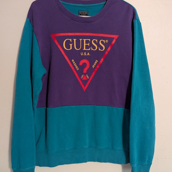 Guess | Sweaters | Vintage Guess Mens Vibrant Purple And Teal Crewneck ...